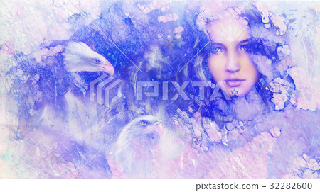 Goddess Woman and eagles. Computer collage and - Stock Illustration ...