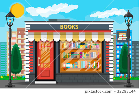 Book shop or store building and cityscape - Stock Illustration ...