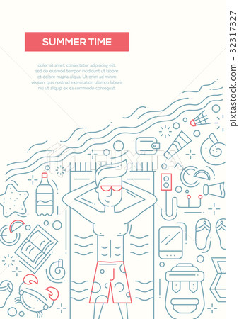 Summer Time - line design brochure poster template - Stock Illustration ...