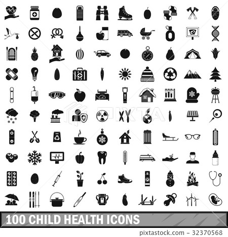 100 child health icons set, simple style - Stock Illustration [32370568 ...