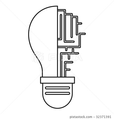 Circuit board inside light bulb icon outline - Stock Illustration ...