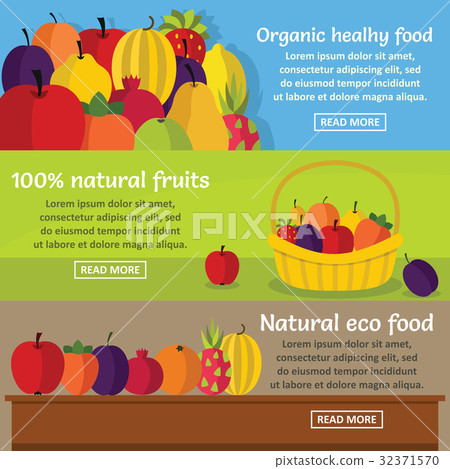 Fruits organic banner horizontal set, flat style - Stock Illustration [32371570] - PIXTA