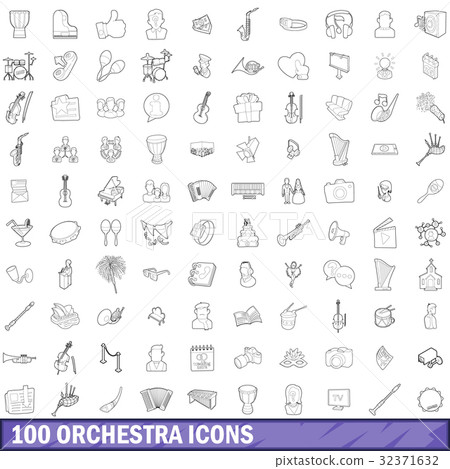 100 orchestra icons set, outline style - Stock Illustration [32371632 ...