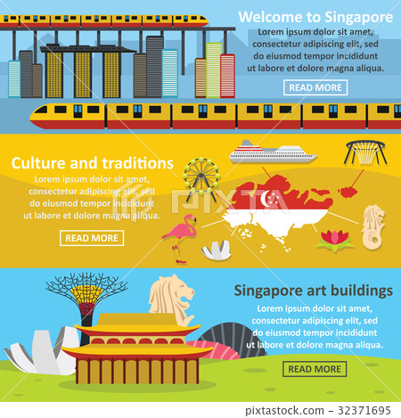 Singapore banner horizontal set, flat style - Stock Illustration [32371695] - PIXTA
