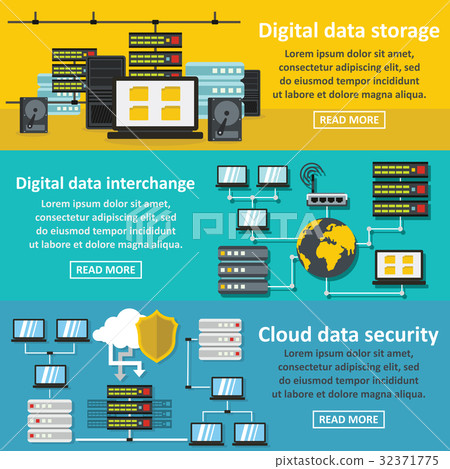 Data storage banner horizontal set, flat style - Stock Illustration ...