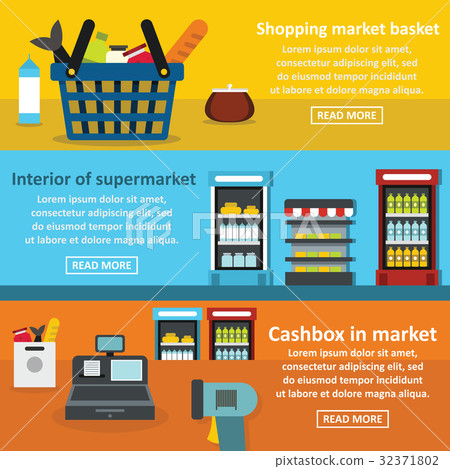 Supermarket banner horizontal set, flat style - Stock Illustration [32371802] - PIXTA