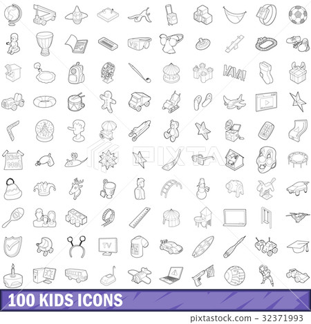 100 kids icons set, outline style - Stock Illustration [32371993] - PIXTA