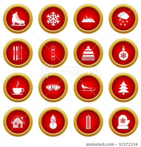 Winter icon red circle set-插圖素材 [32372134] - PIXTA圖庫