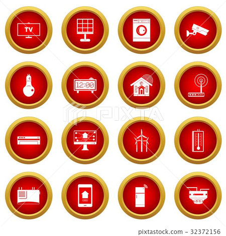 Smart home house icon red circle set - Stock Illustration [32372156 ...