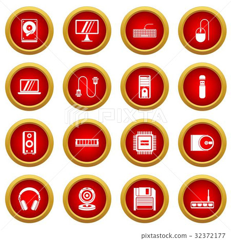 Computer icon red circle set - Stock Illustration [32372177] - PIXTA