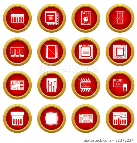 Computer chips icon red circle set - Stock Illustration [32372224] - PIXTA