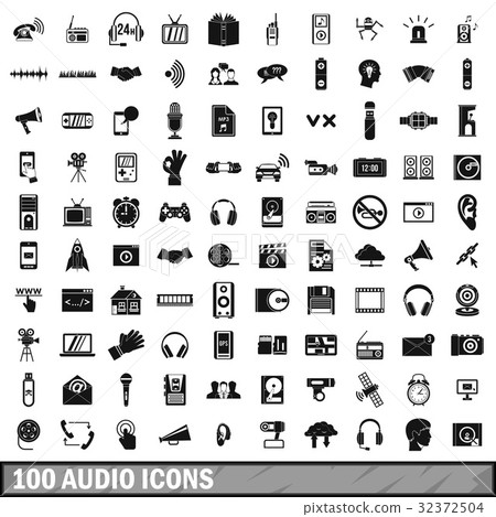 100 audio icons set, simple style - Stock Illustration [32372504] - PIXTA
