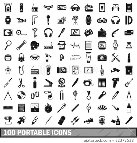 100 portable icons set, simple style - Stock Illustration [32372538 ...
