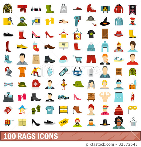 100 rags icons set, flat style - Stock Illustration [32372543] - PIXTA