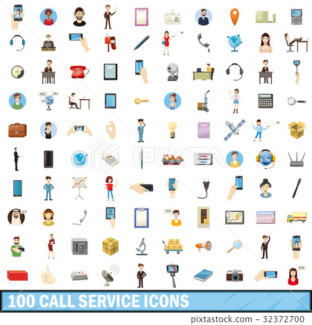 100 call service icons set, cartoon style - Stock Illustration ...