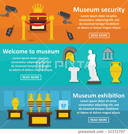 Museum exhibit banner horizontal set, flat style - Stock Illustration ...