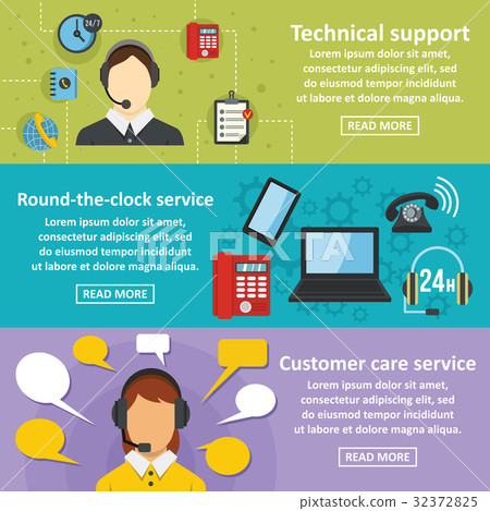 Call center banner horizontal set, flat style - Stock Illustration ...