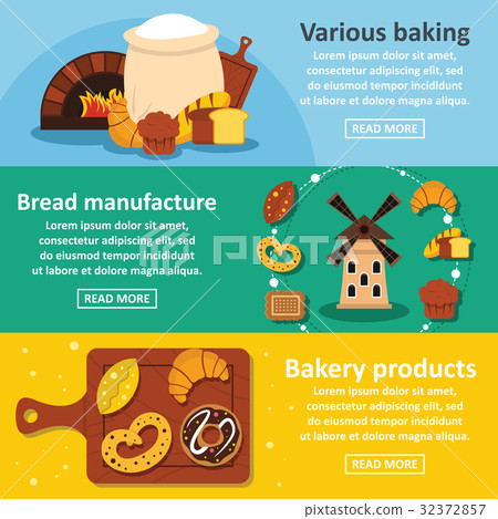 Bakery products banner horizontal set, flat style - Stock Illustration [32372857] - PIXTA
