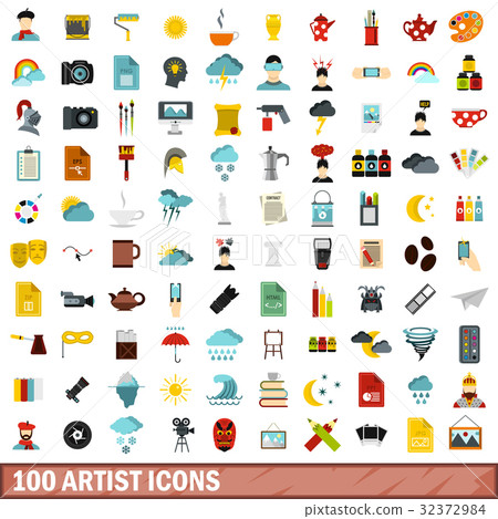 100 artist icons set, flat style - Stock Illustration [32372984] - PIXTA
