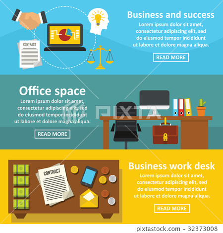 Office space banner horizontal set, flat style - Stock Illustration ...