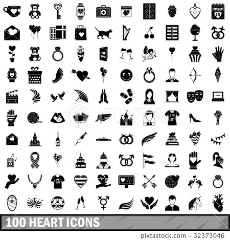 100 heart icons set, simple style - Stock Illustration [32373046] - PIXTA