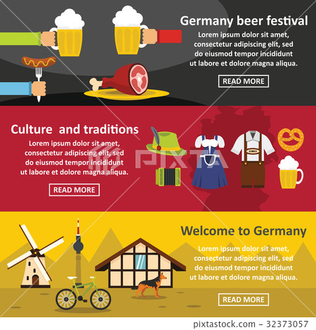 Germany travel banner horizontal set, flat style - Stock Illustration [32373057] - PIXTA