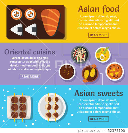 Asian food banner horizontal set, flat style - Stock Illustration [32373100] - PIXTA