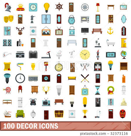 100 decor icons set, flat style - Stock Illustration [32373116] - PIXTA