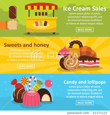 Sweets candies banner horizontal set, flat style - Stock Illustration [32373125] - PIXTA