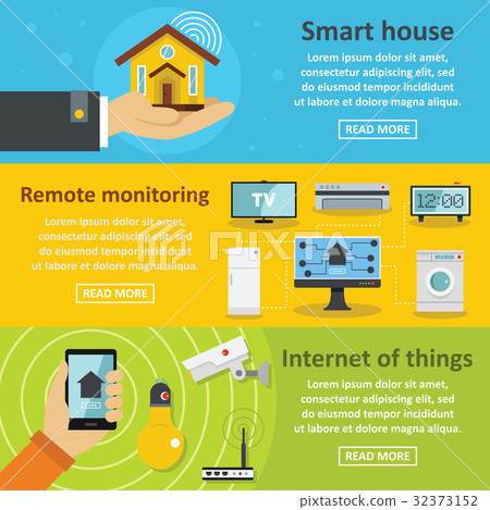 Smart house banner horizontal set, flat style - Stock Illustration ...