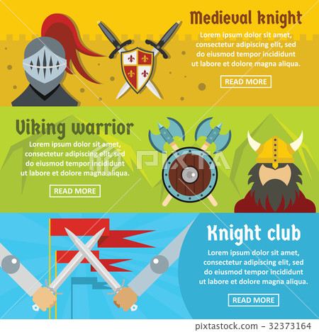 Medieval knight banner horizontal set, flat style-插圖素材 [32373164] - PIXTA圖庫