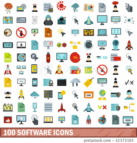 100 software icons set, flat style - Stock Illustration [32373165] - PIXTA