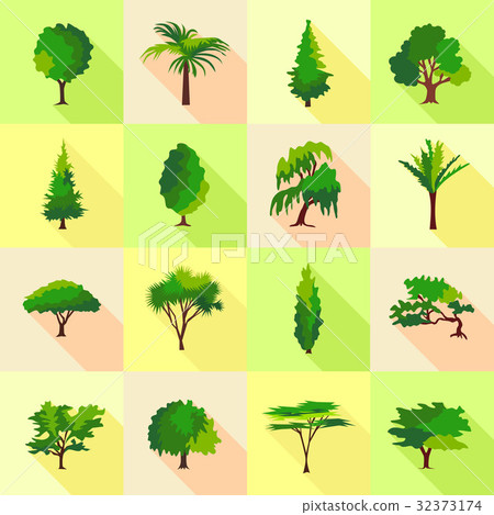 Tree type forms icons set, flat style - Stock Illustration [32373174 ...