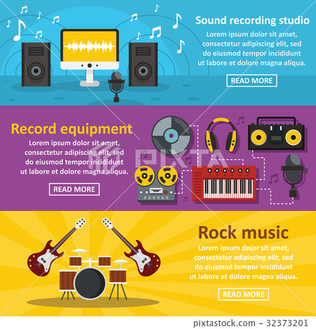 Recording studio banner horizontal set, flat style-插圖素材 [32373201 ...