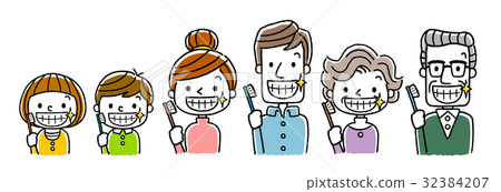 Three generations family: tooth brush, teeth clean - Stock Illustration ...