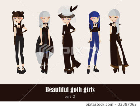 Vector set isolated on background gothic girls - Stock Illustration ...