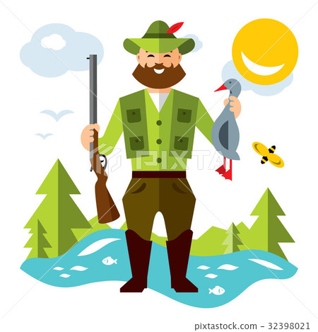 Vector Hunting ducks. Flat style colorful Cartoon - Stock Illustration ...