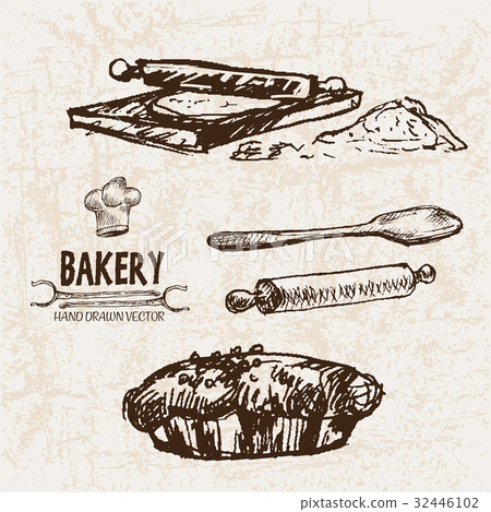 Digital vector detailed line art bakery - Stock Illustration [32446102 ...