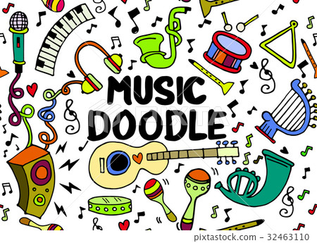 Music Instruments in circle,Hand drawn - Stock Illustration [32463110 ...