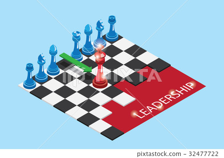 isometric red and blue chess pieces on chessboard - Stock Illustration ...