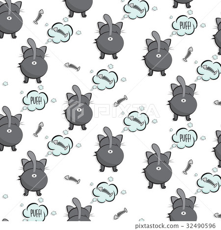 Vector cat back funny illustration. Cartoon kitty - Stock Illustration ...