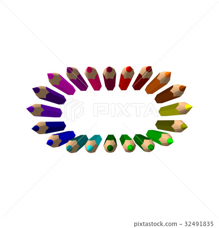 Color pencils frame. Isolated on white background. - Stock Illustration ...