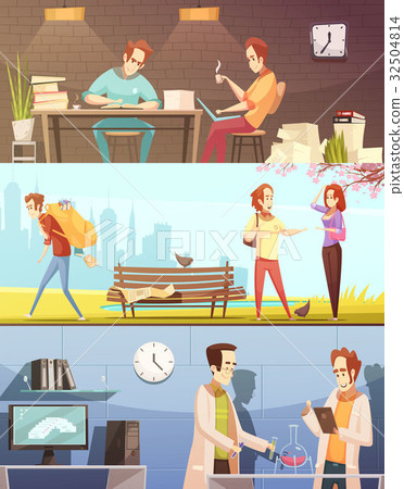 Students Retro Cartoon Banners Set - Stock Illustration [32504814] - PIXTA