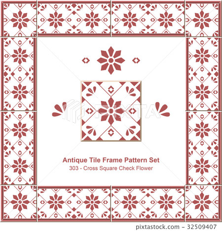 frame pattern set Red Cross Square Check Flower - Stock Illustration ...