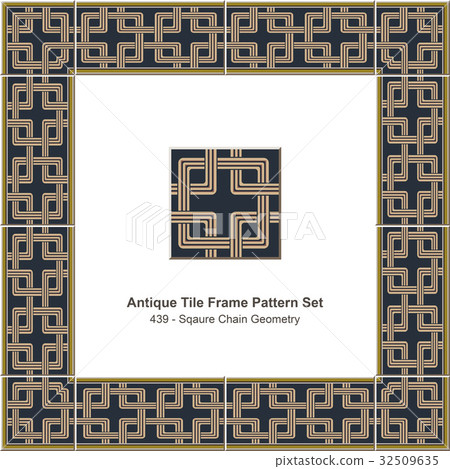 Antique tile frame pattern Square Chain Geometry - Stock Illustration ...