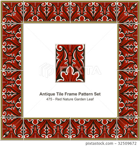 Antique tile frame pattern Red Nature Garden Leaf - Stock Illustration ...