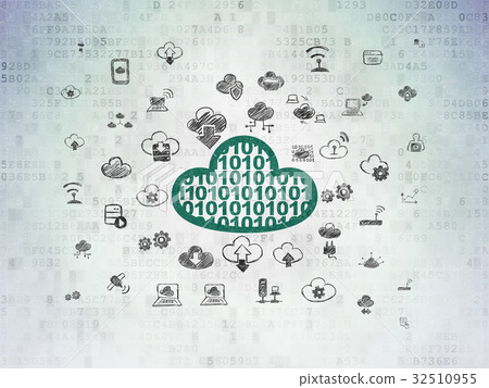 Cloud technology concept: Cloud With Code on - Stock Illustration ...