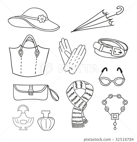Women's accessories set. Sketch illustration - Stock Illustration ...