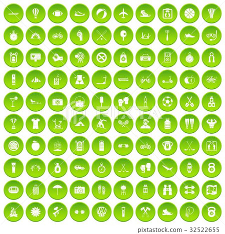 100 active life icons set green circle - Stock Illustration [32522655 ...
