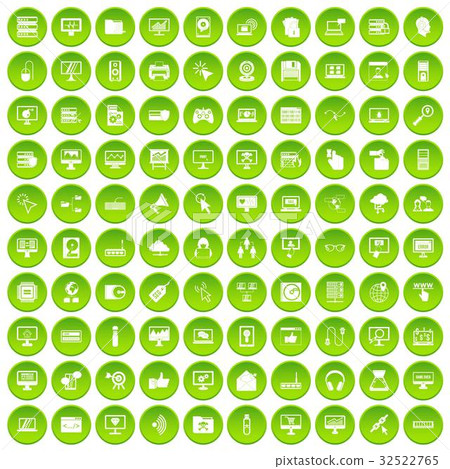 100 computer icons set green circle-插圖素材 [32522765] - PIXTA圖庫